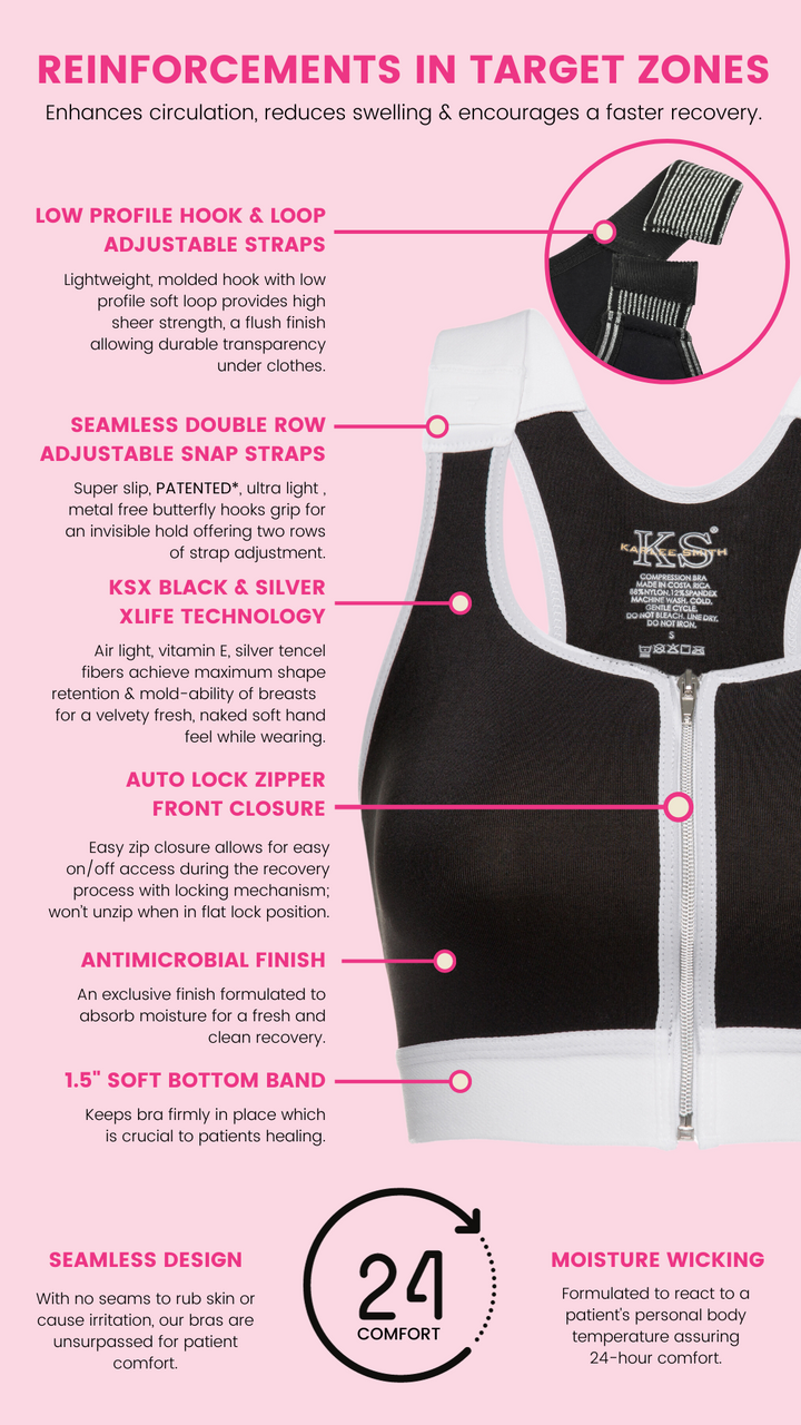 Surgical Support Bra - Black & White Hearts